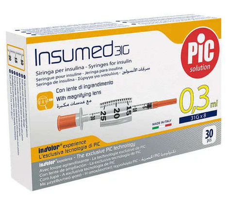 PIC Insumed strzykawki insulinowe z powiększeniem 0,3ml 31G 8mm x 30 ...